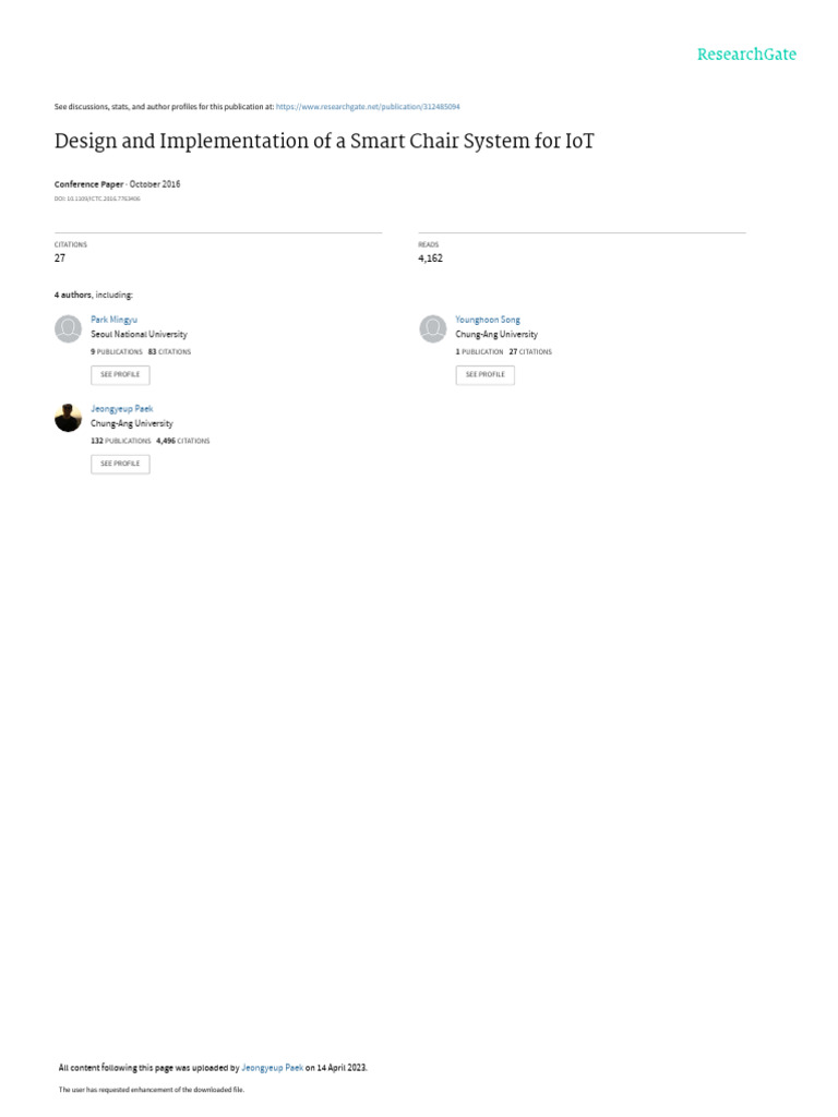 Design And Implementation Of A Smart Chair System For Iot Pdf