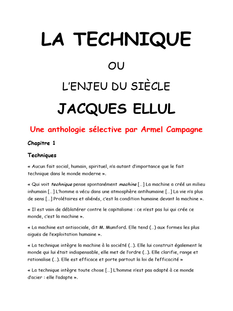 La Technique Ou L Enjeu Du Siecle Jacques Ellul | PDF