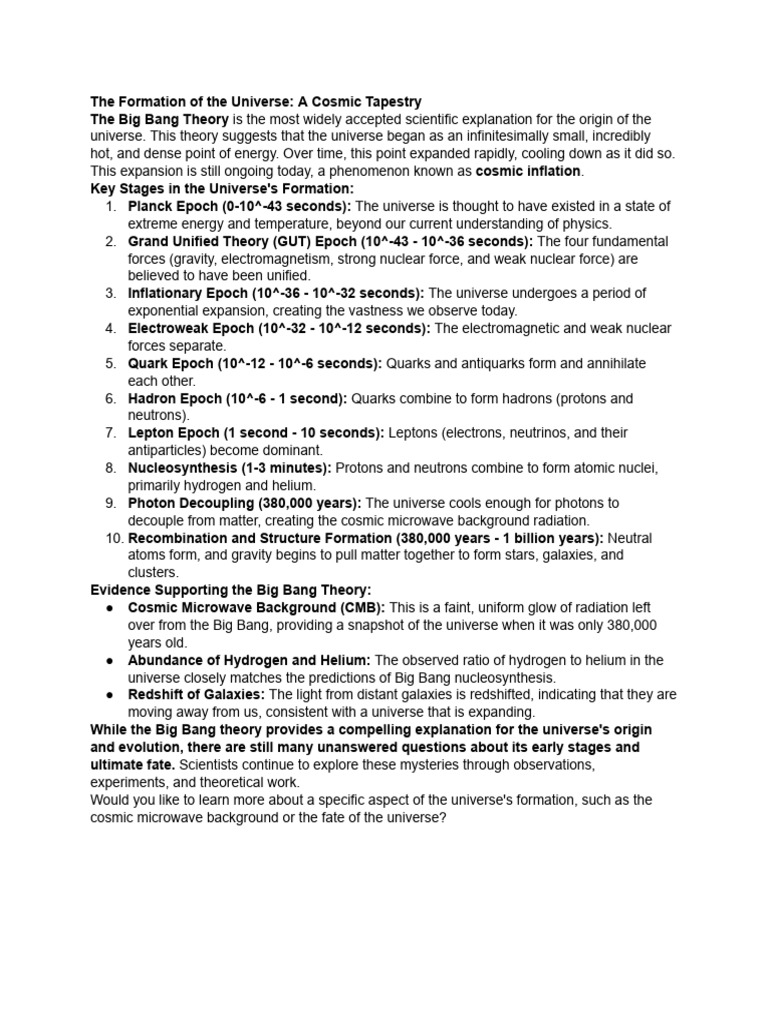 The Formation of The Universe | PDF