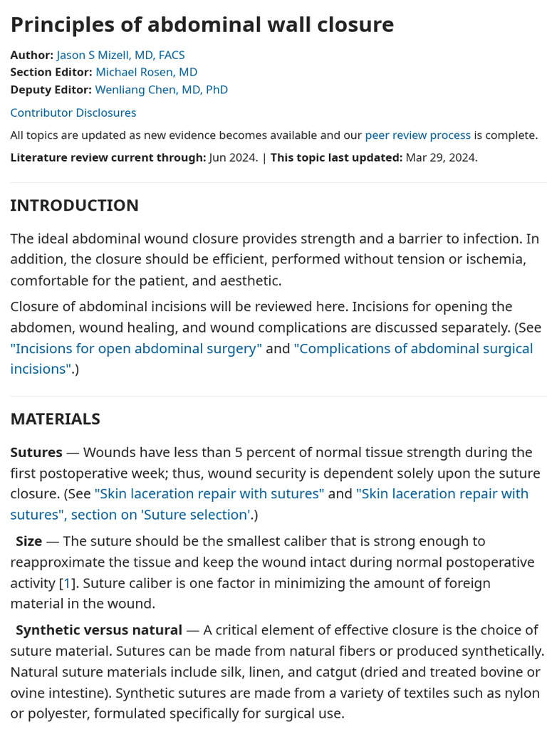 UpToDate Principles of Abdominal Wall Closure | PDF