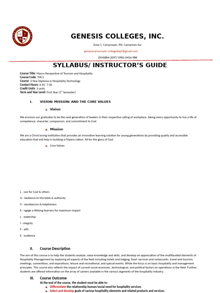 Syllabus in Macro Perspective | PDF | Tourism | Teachers