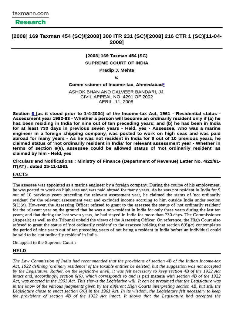 Supreme Court Ruling on Resident Status | PDF | Income Tax | Technology ...