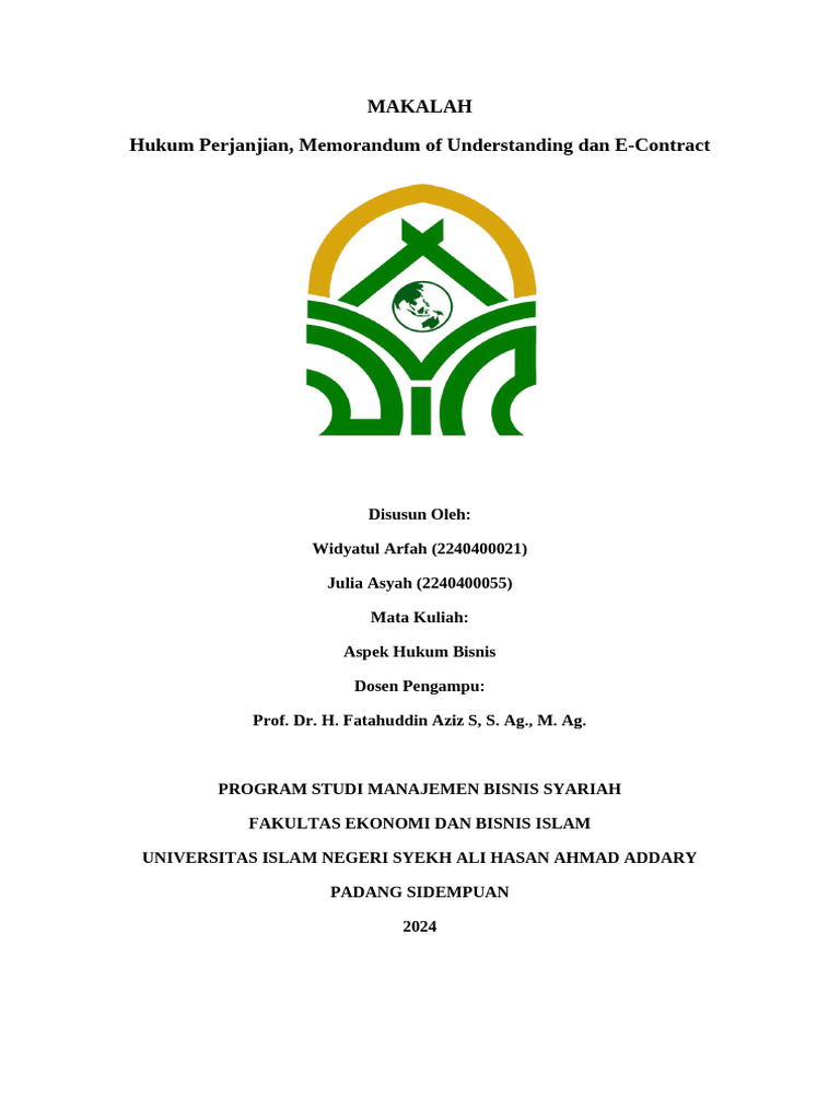 MAKALAH Hukum Perjanjian MoU Dan e Contr | PDF