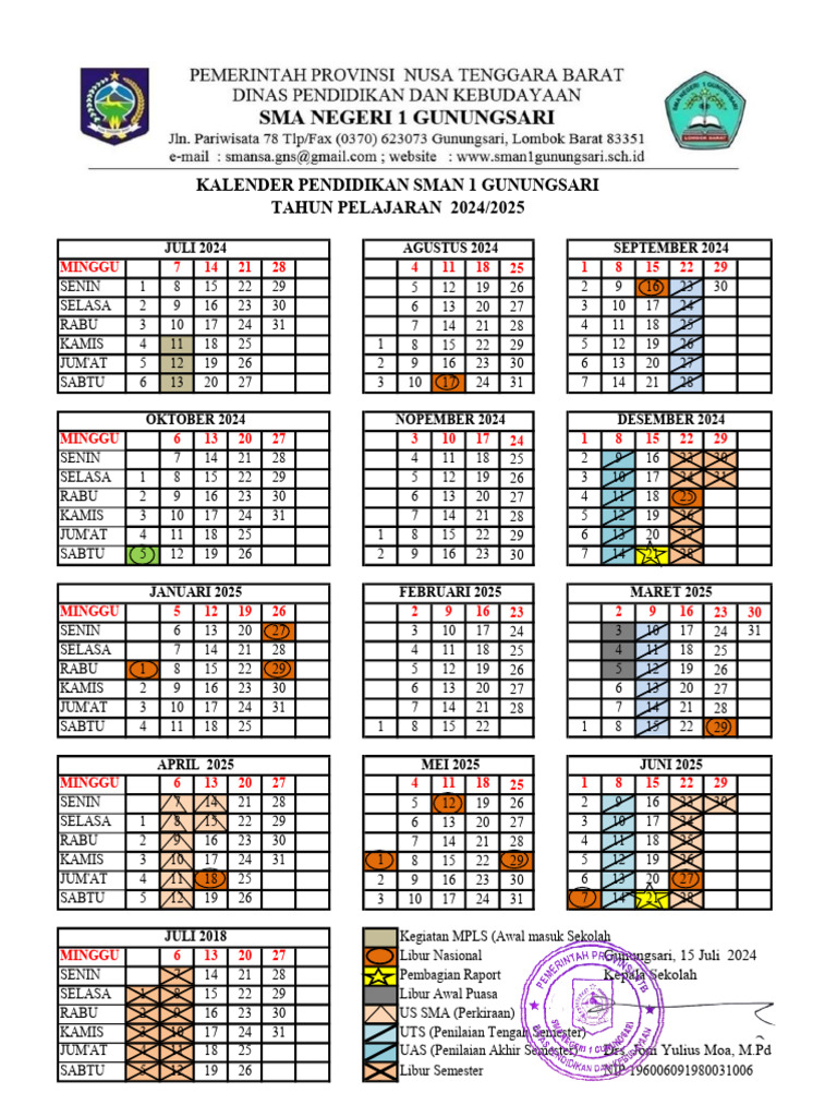 Kalender Pendidikan 2024-2025 smansagari | PDF