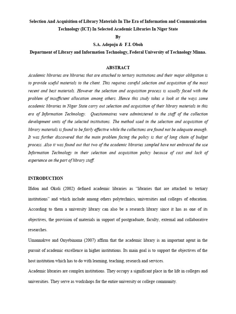 Selection and Acquisition of Library Materials in IT Era | PDF ...