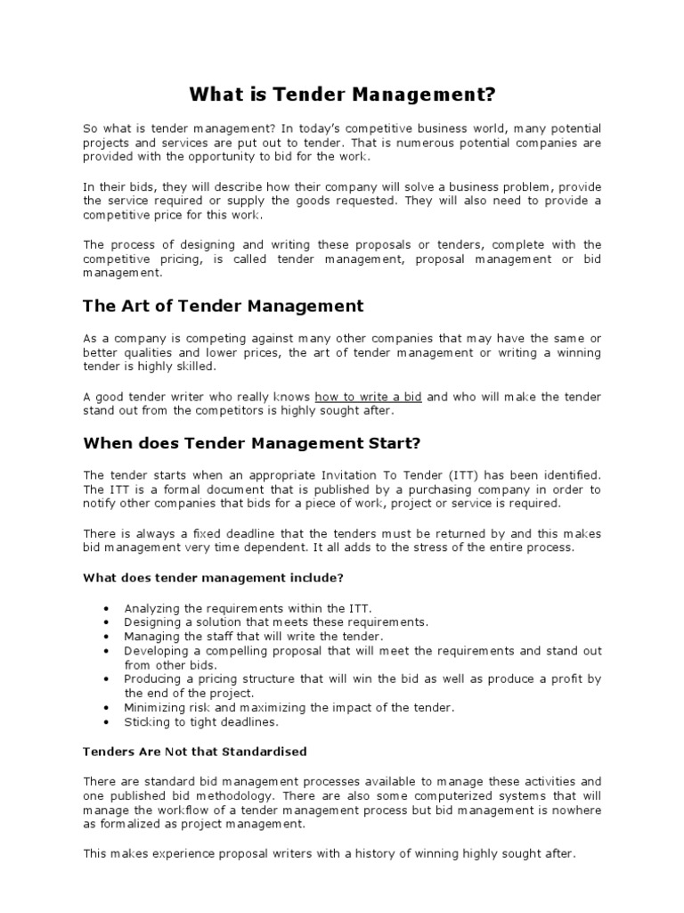 Tender Management Essentials | PDF | Government Procurement In The ...