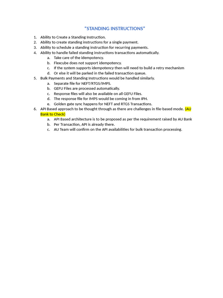 Standing Instructions | PDF