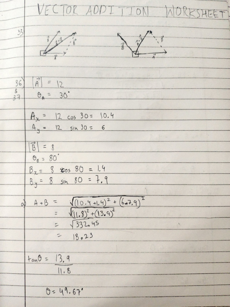 Vector Addition Worksheet | PDF