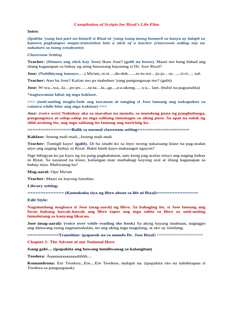 Script Compilation For Rizals Life Chapter 1 25 | PDF | Philippines