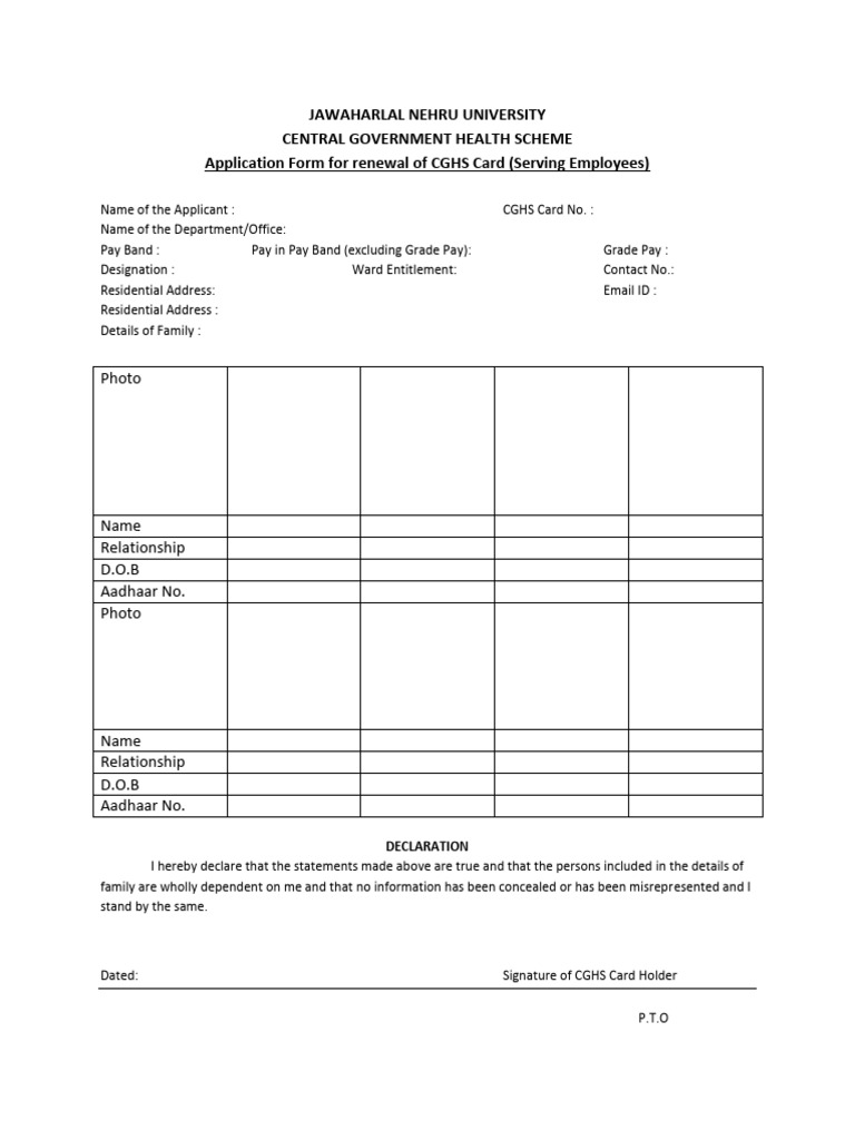 Renewal of CGHS Card | PDF