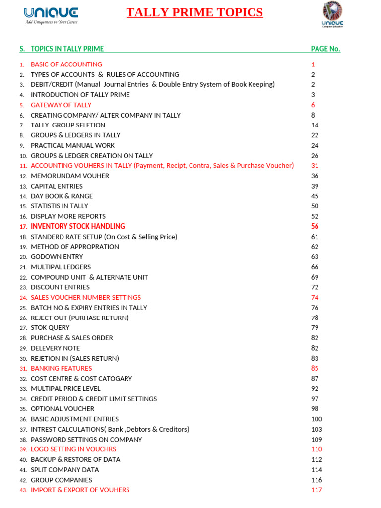 Comprehensive Guide to Tally Prime Topics | PDF | Voucher | Value Added Tax