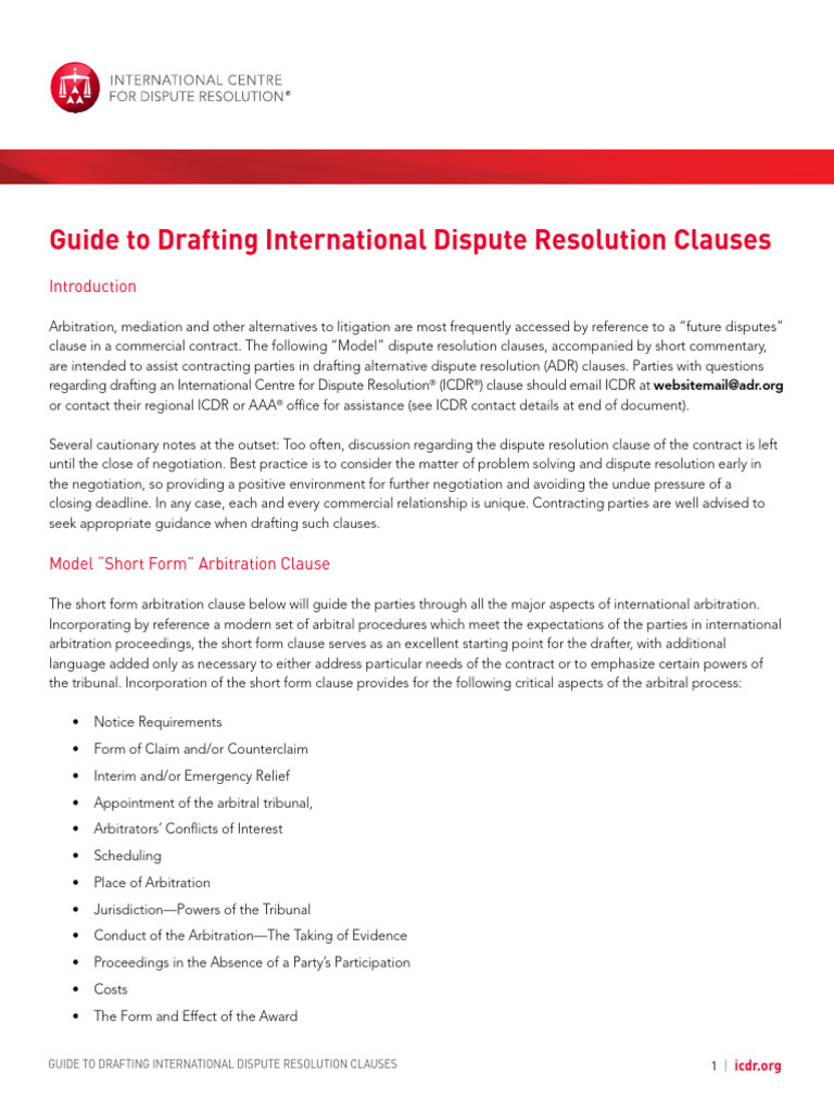 Guide To Drafting International Dispute Resolution Clauses - English ...