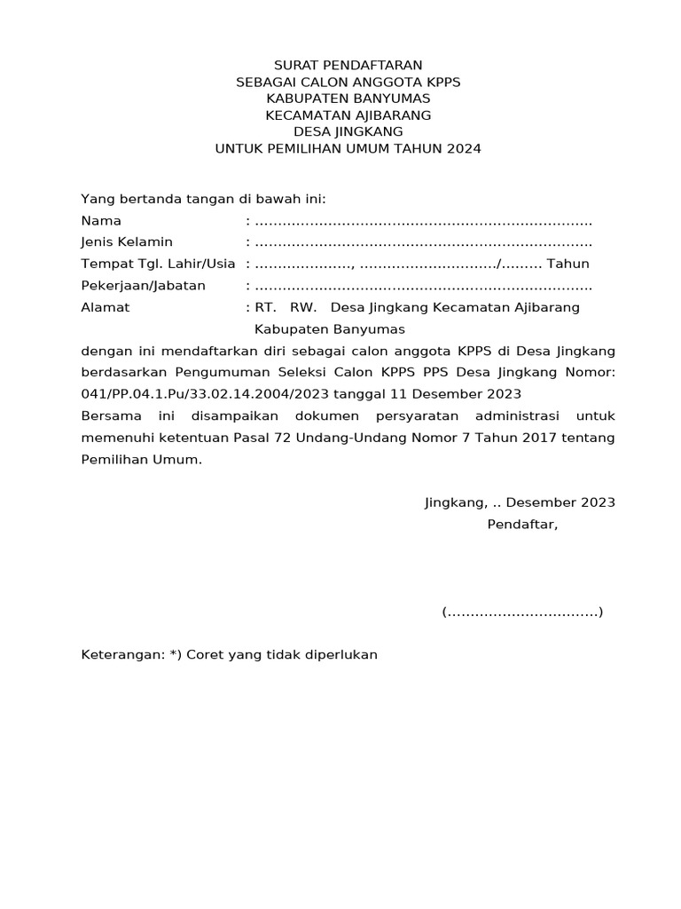 Surat Pendaftaran KPPS Fix | PDF