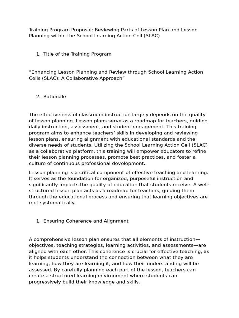 Reviewing Parts of Lesson Plan SLAC | PDF