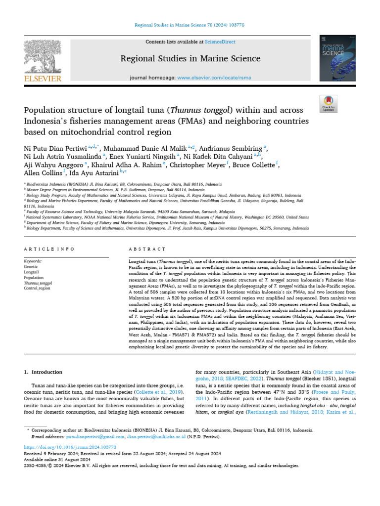 Regional Studies in Marine Science | PDF | Tuna | Technology & Engineering