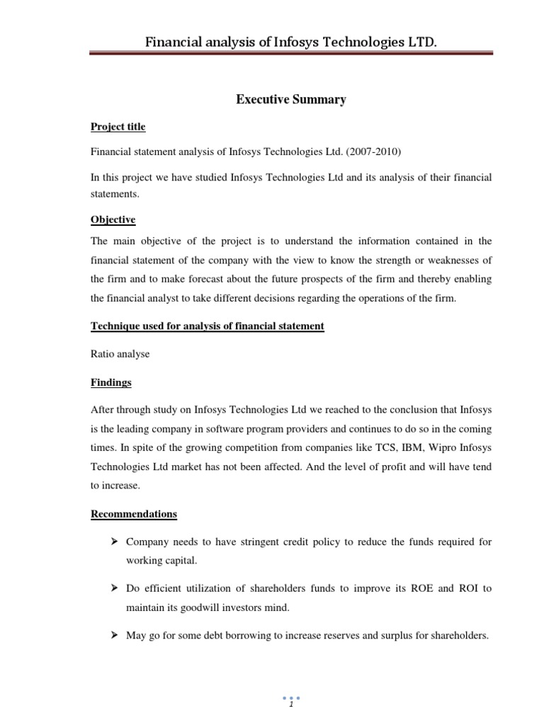 Financial Analysis of Infosys Technologies LTD.: Executive Summary ...