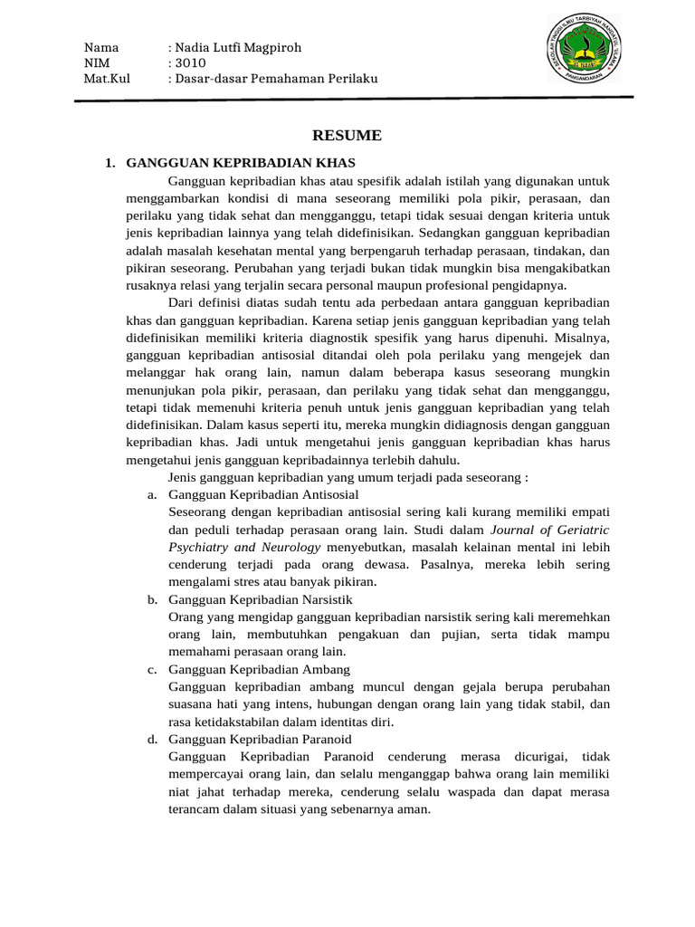 Tugas Individu Resume Dasar2 Pemahaman Perilaku | PDF