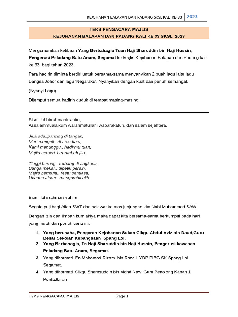 Teks Hari Sukan 2023 Pdf