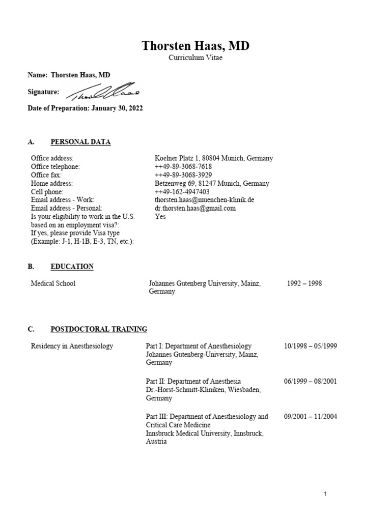 Thorsten Haas (535903) - Curriculum Vitae | PDF | Bleeding | Science & Mathematics