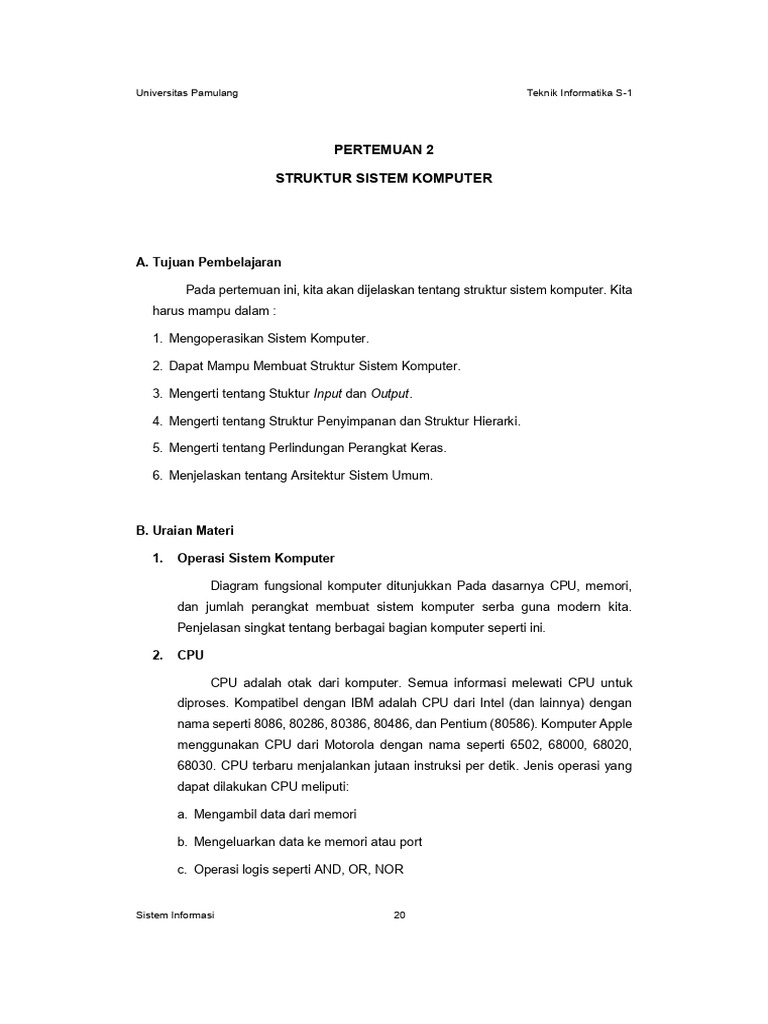 TPL0273 - Pertemuan Ke-2 - Struktur Sistem Komputer | PDF