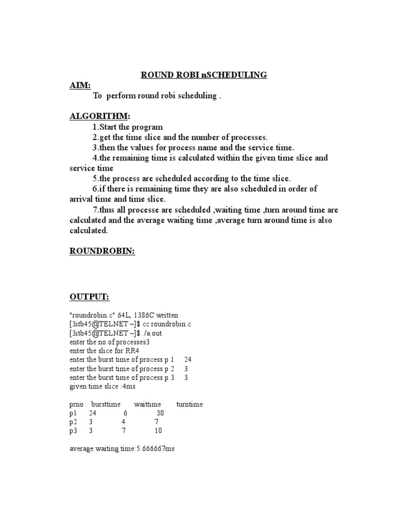 Round Robin Scheduling Algorithm Guide | PDF | Computers | Technology & Engineering