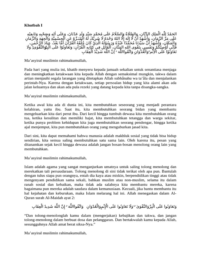 Khutbah I Tolong Menolong | PDF