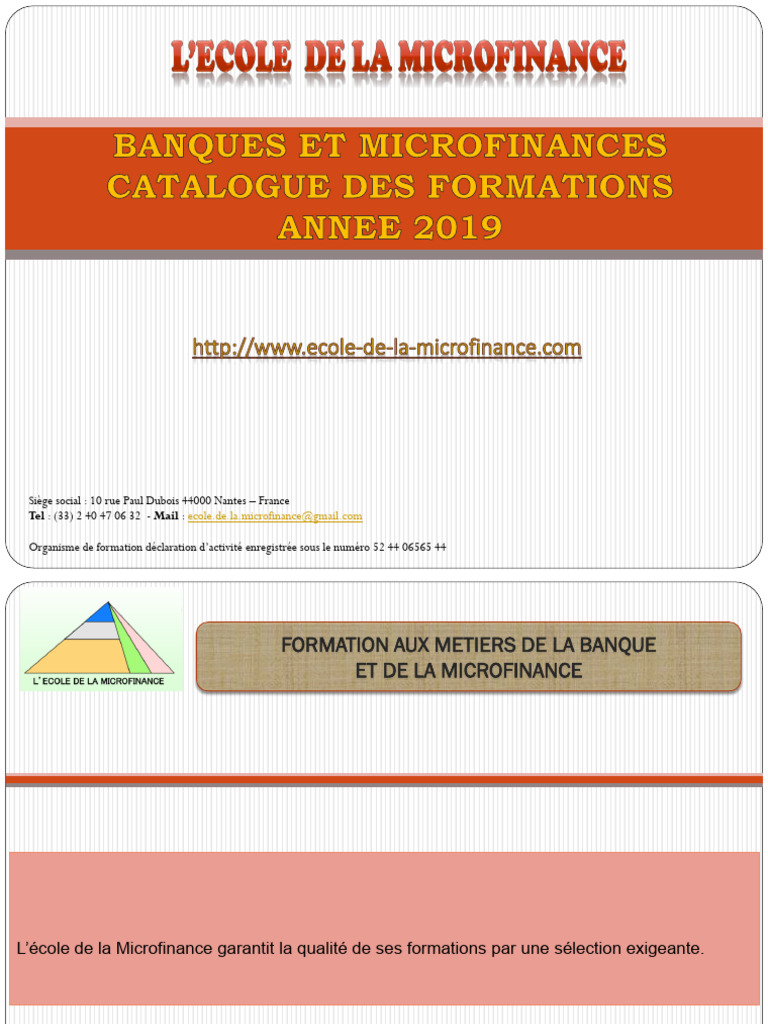 Catalogue - Formation - 2019 Ecole de Formation en Microfinance | PDF