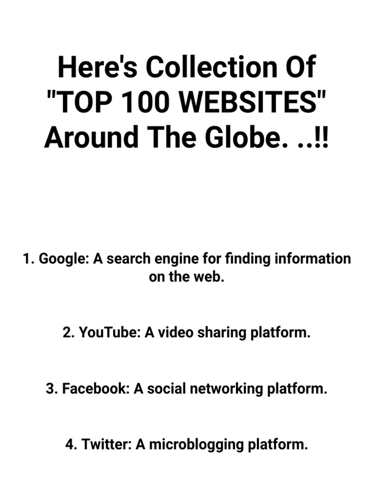 Collection of Top 100 Websites Around The Global | PDF