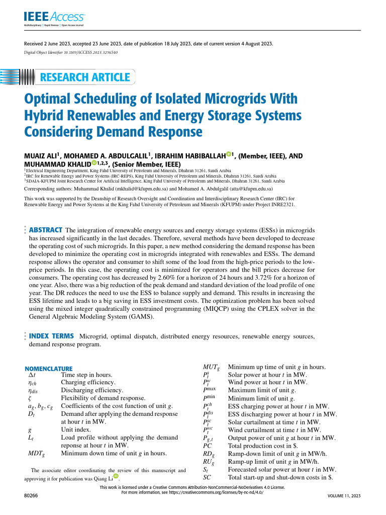 3-Optimal Scheduling of Isolated Microgrids With Hybrid Renewables and Energy Storage Systems ...