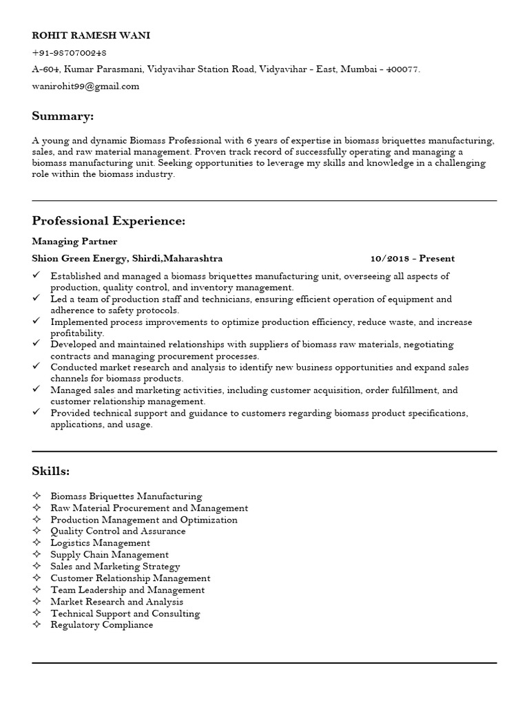 Rohit Wani Cv Updated Pdf