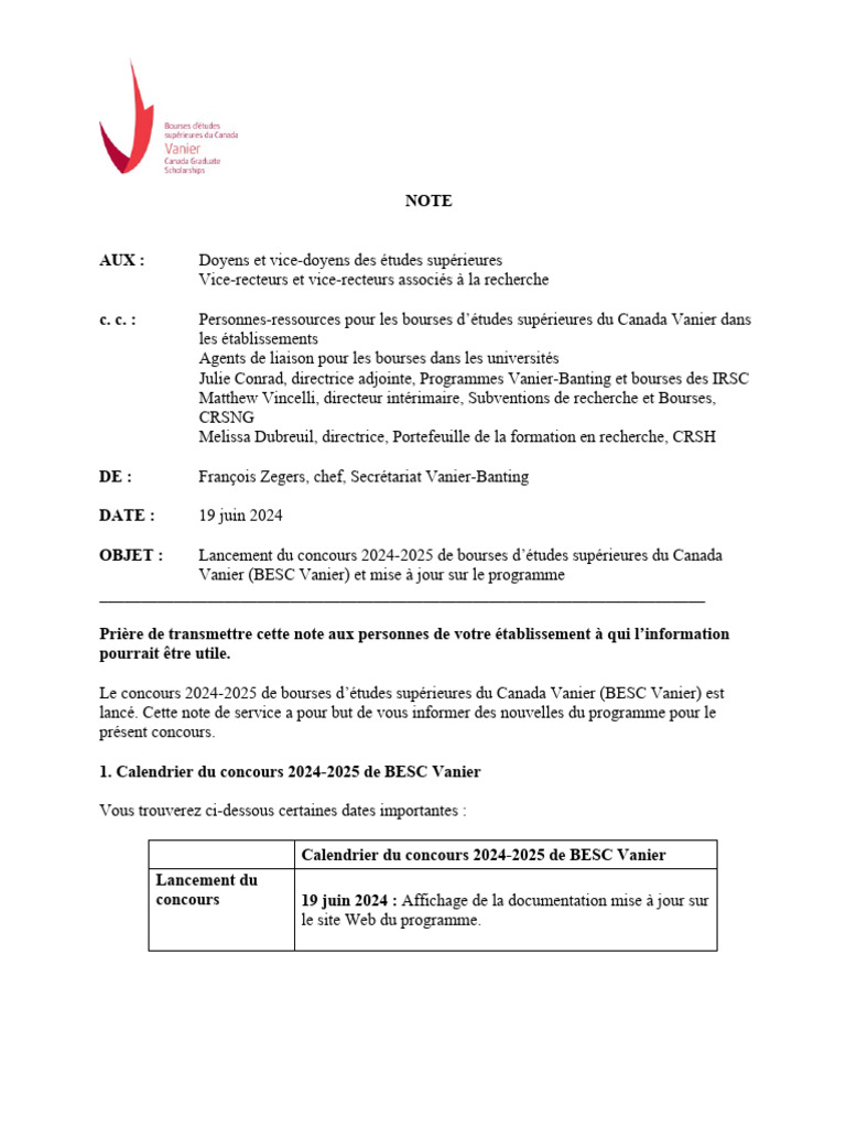 2024-25 Competition Launch Memo-fr | PDF