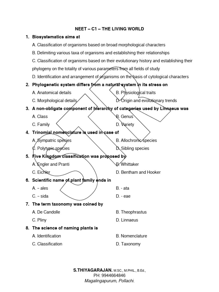NEET Biosystematics Overview | PDF | Taxonomy (Biology) | Social Science