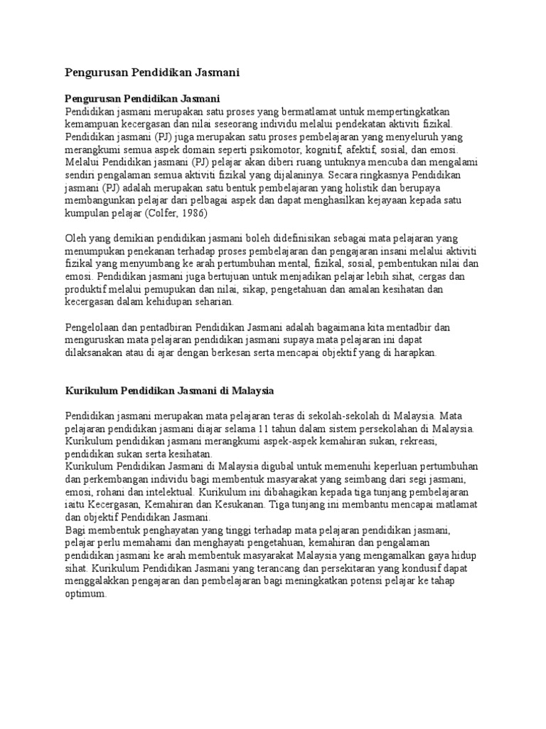 Pengurusan Pendidikan Jasmani | PDF | Pengembangan Diri