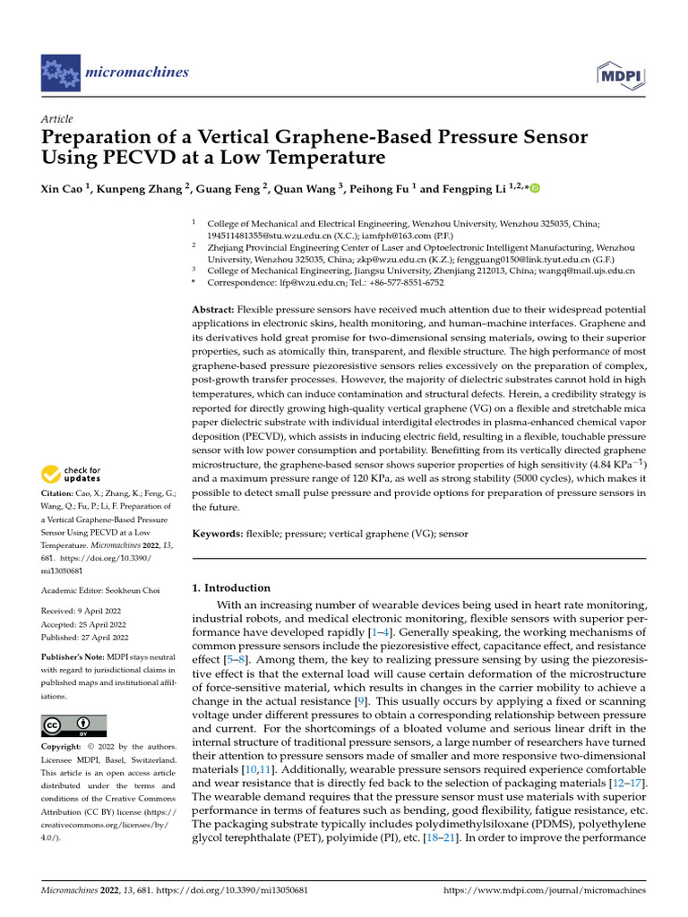 2022preparation of A Vertical Graphene-Based Pressure Sensor | PDF