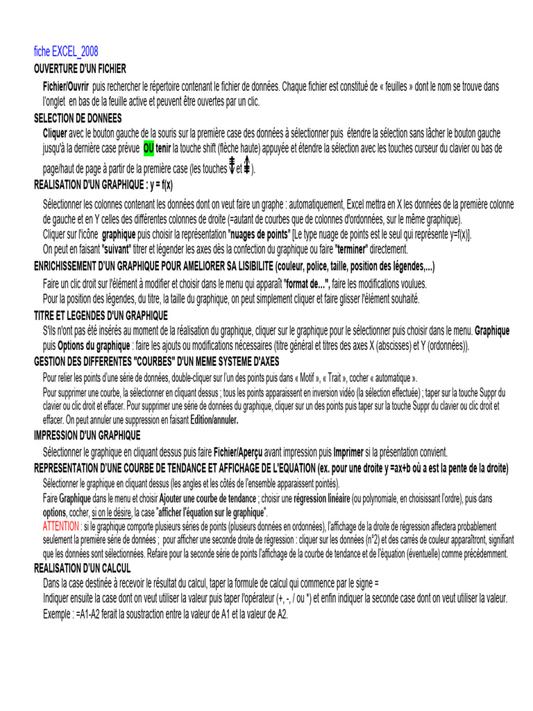 Fiche EXCEL - 2008 | PDF