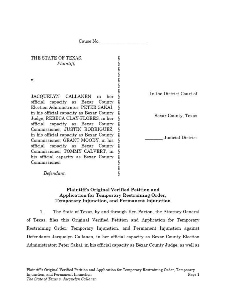 Bexar County Voter Registration Program Complaint | PDF | Injunction | Complaint