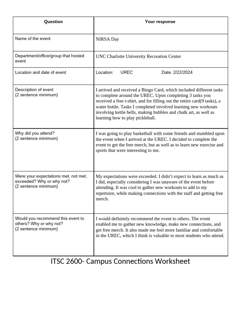 Campus Connections Worksheet-1 | PDF