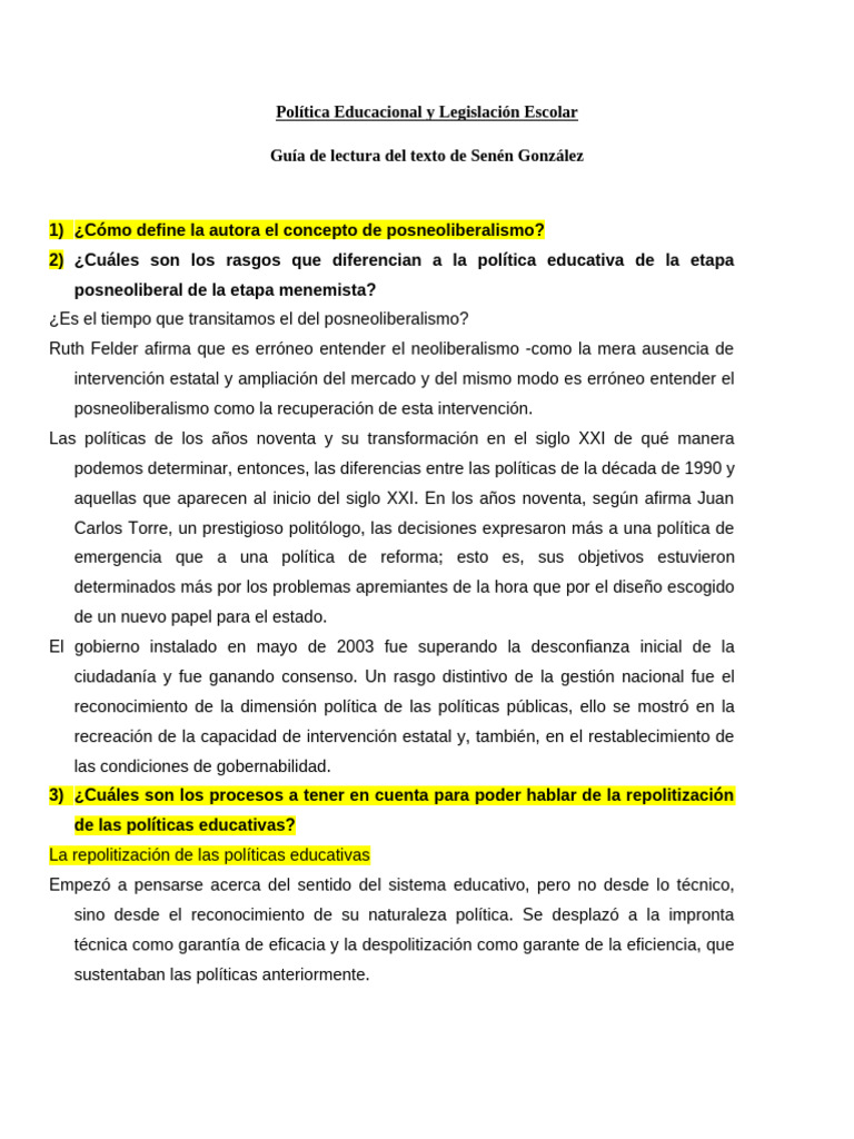 Senén González. Guía de Lectura | PDF