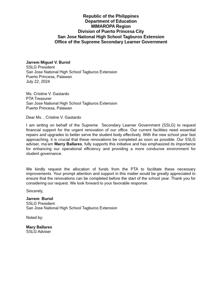 Letter of Request SSLG Tagburos Ext | PDF