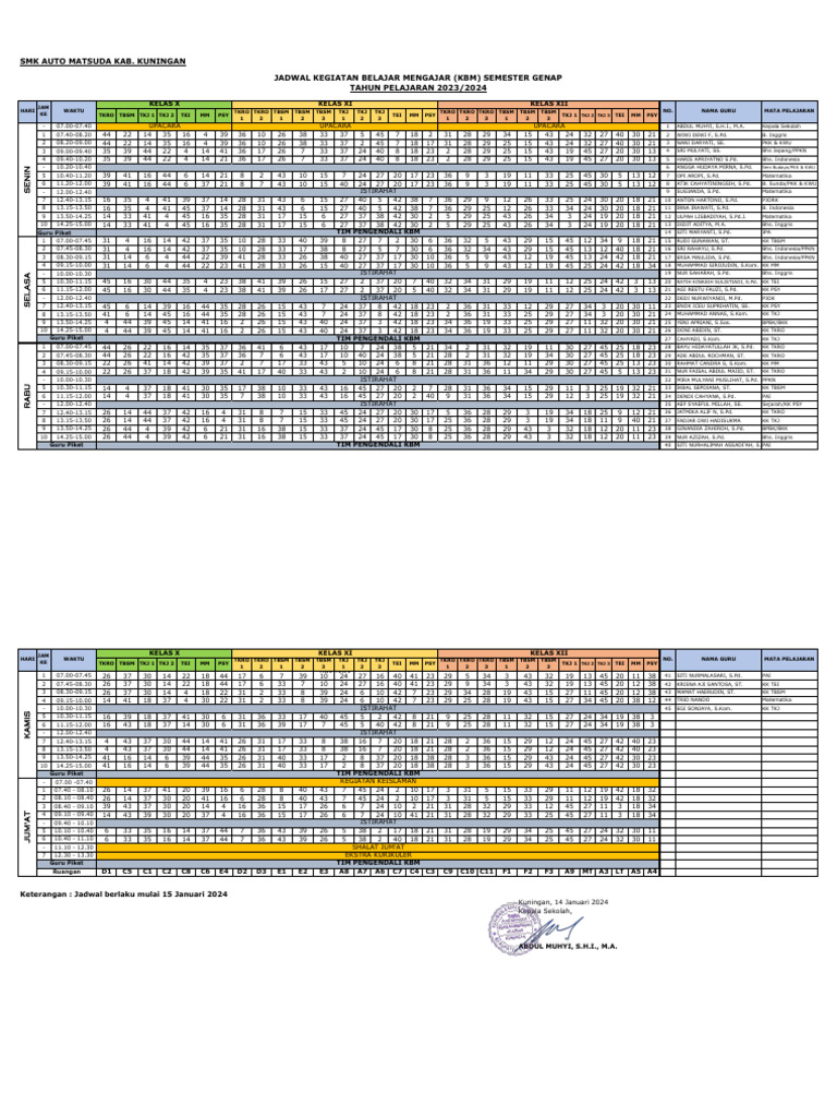 Jadwal KBM Semester Genap TP 2023-2024 - 150124 | PDF
