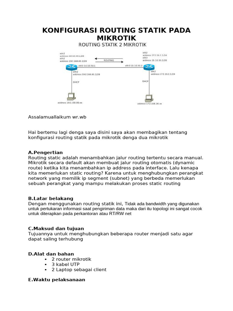 Konfigurasi Routing Statik Pada Mikrotik | PDF