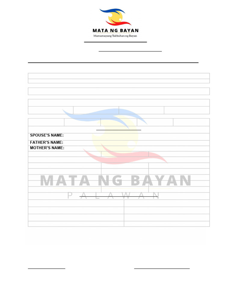 Mata NG Bayan PALAWAN MEMBERSHIP FORM | PDF | Gender | Gender Studies
