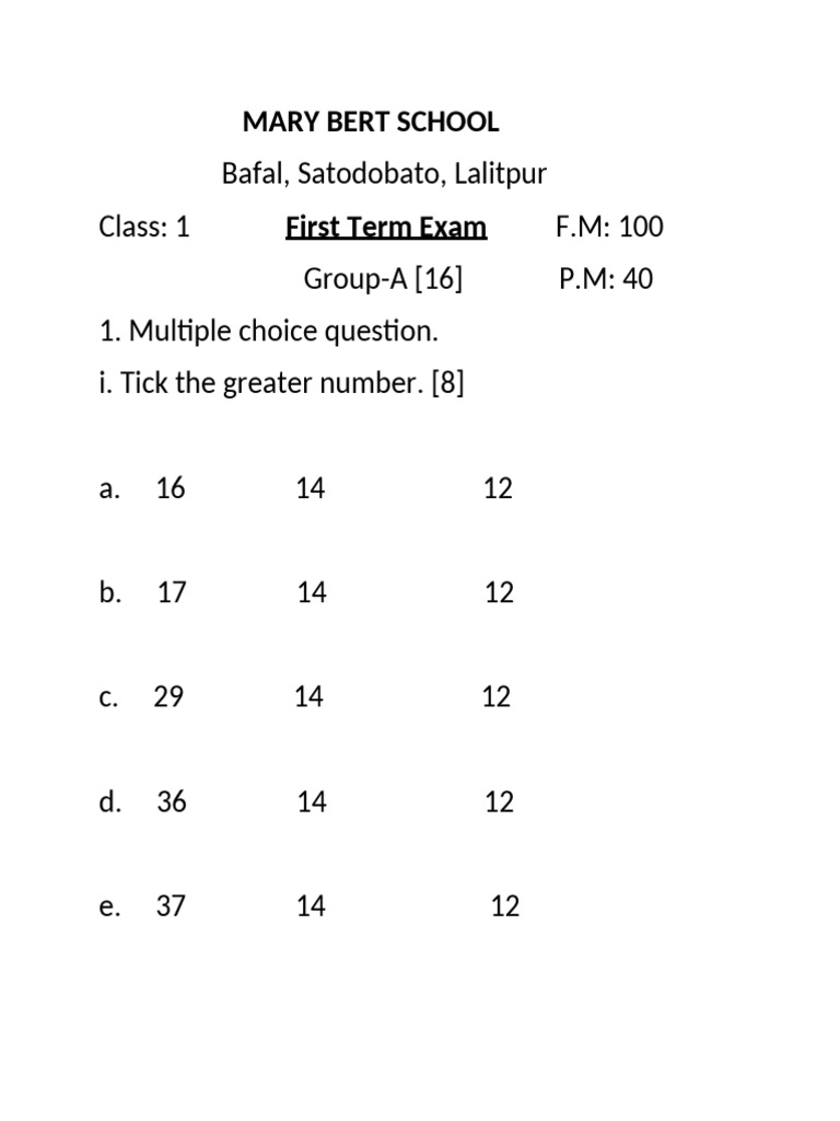 Class 1 1st Term | PDF