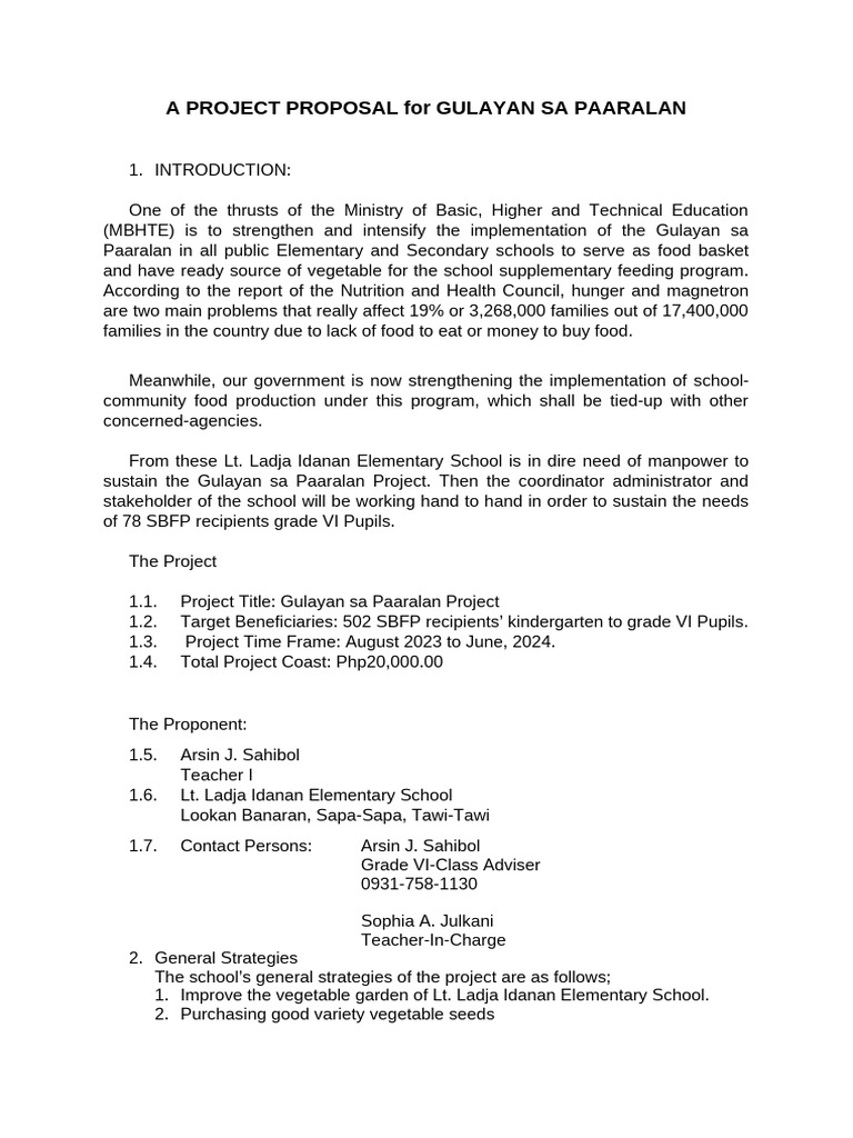 A Project Proposal To A Gulayan Sa Paaralan | PDF