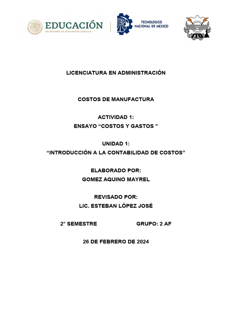 Gomez Aquino Mayrel (1) - Ensayo. Evid.1. | PDF | Costo | Business