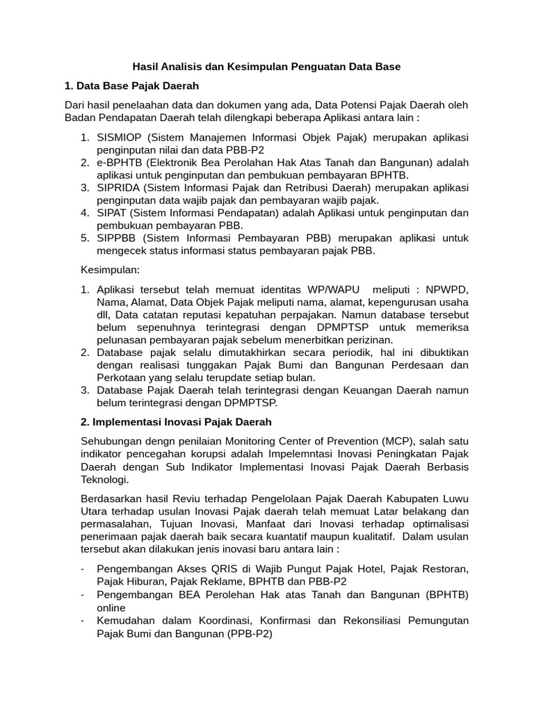 Hasil Analisis Dan Kesimpulan Penguatan Data Base | PDF