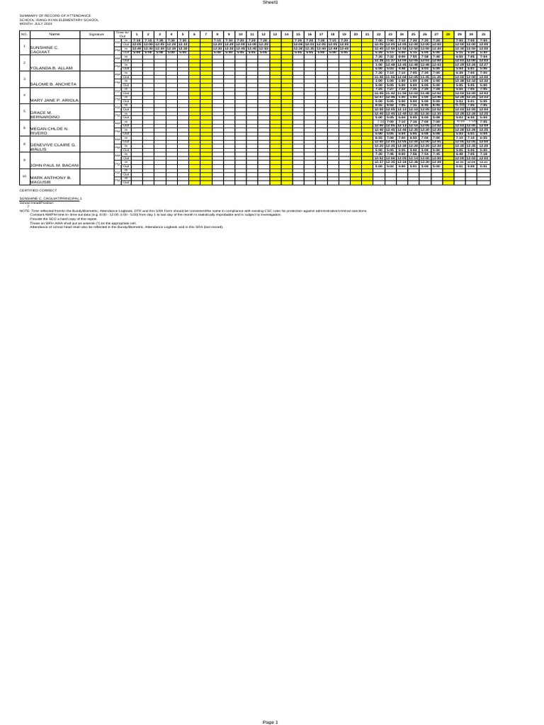 Copy of July 2024 DTR - Summary of Record of Attandance | PDF