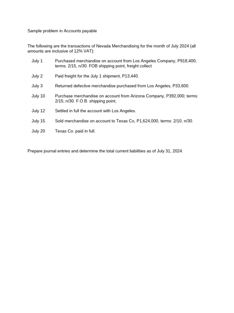 Sample Problem in Accounts Payable | PDF