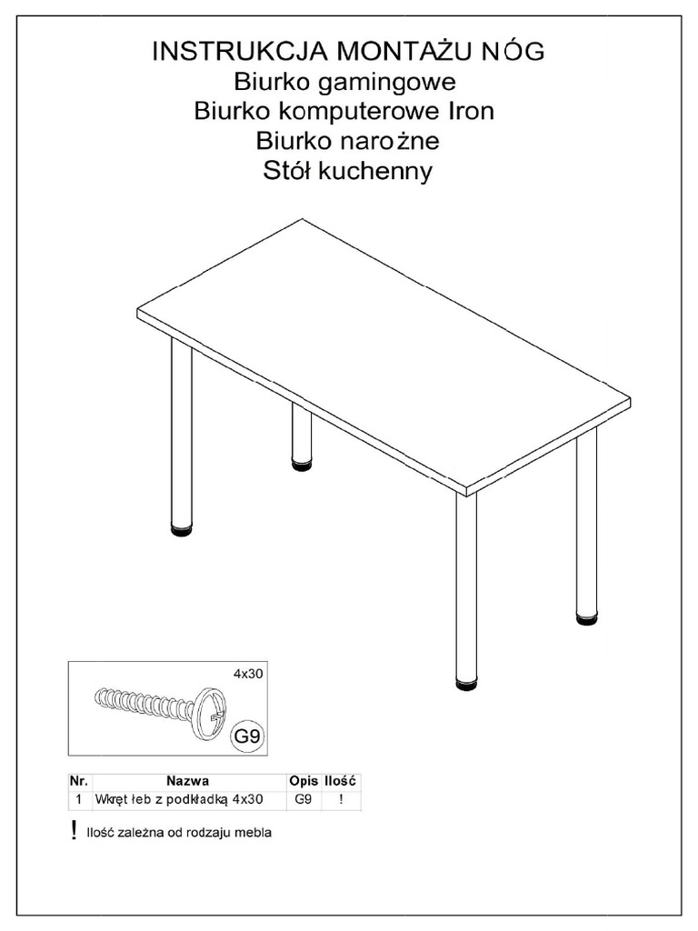 Instrukcja Montazu Nog | PDF