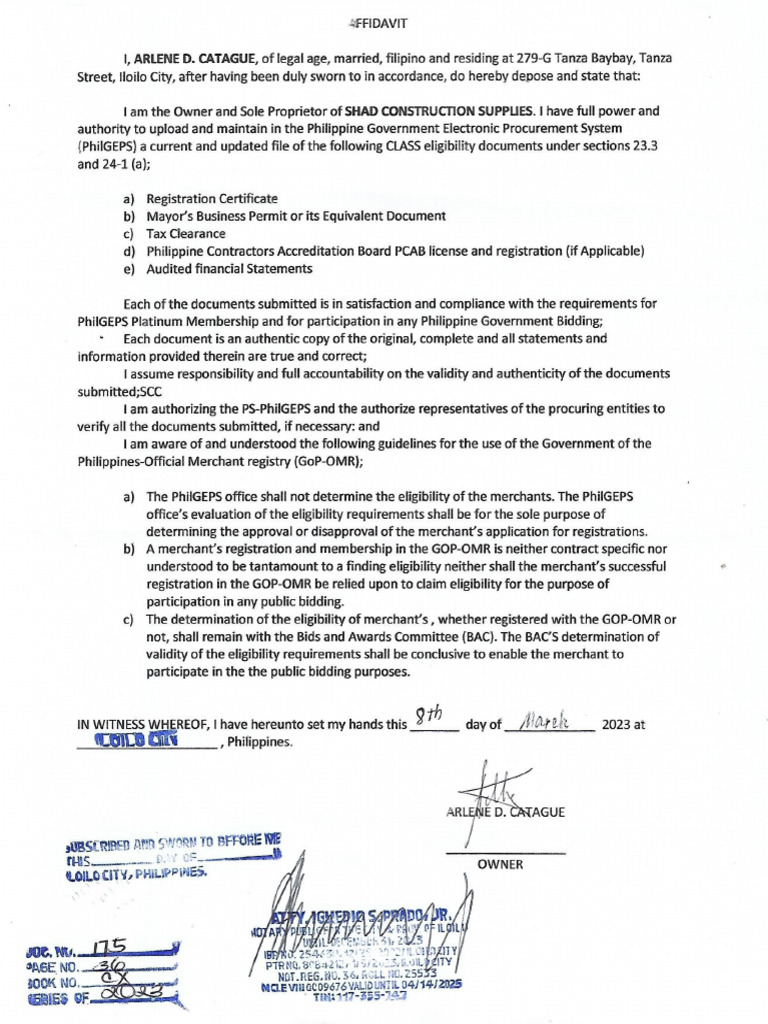 Philgeps Sworn Statement Shad - 0003 | PDF